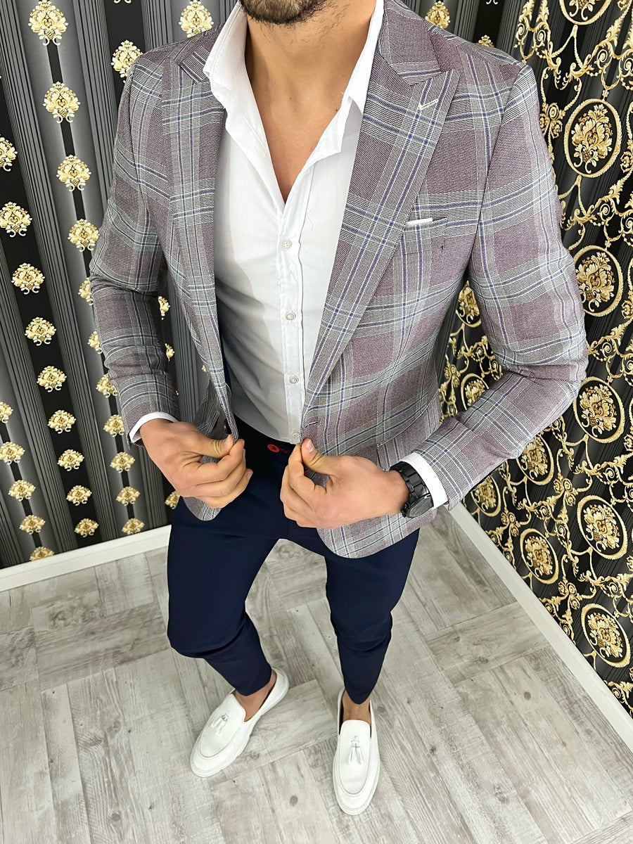 Sacou barbati slim fit in carouri 1181 – Casual Store